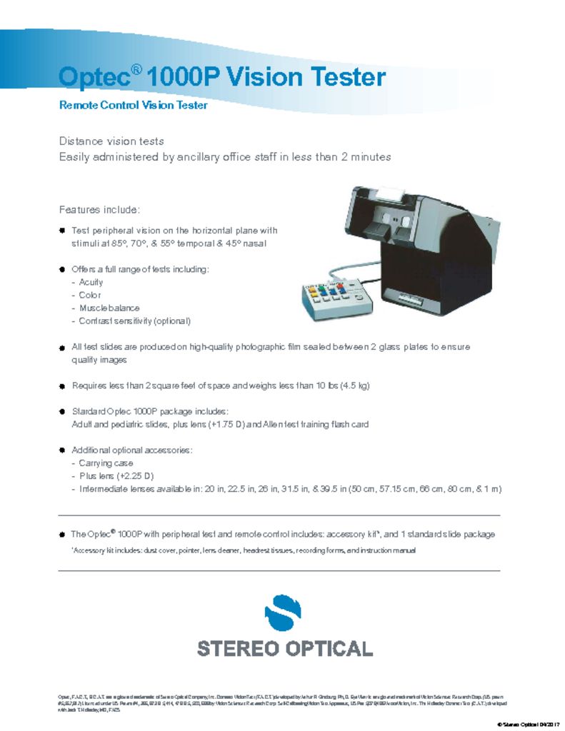 Vision Tester Stereo Optical Optec 2300